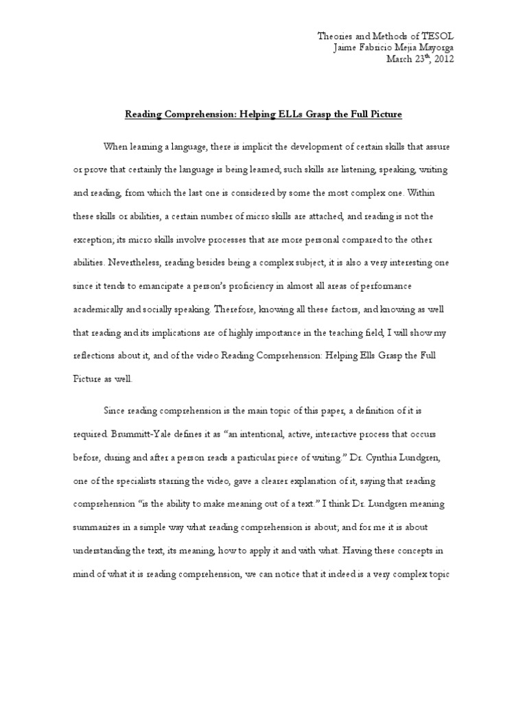 Reading Comprehension Paper TESOL | PDF | Reading Comprehension ...
