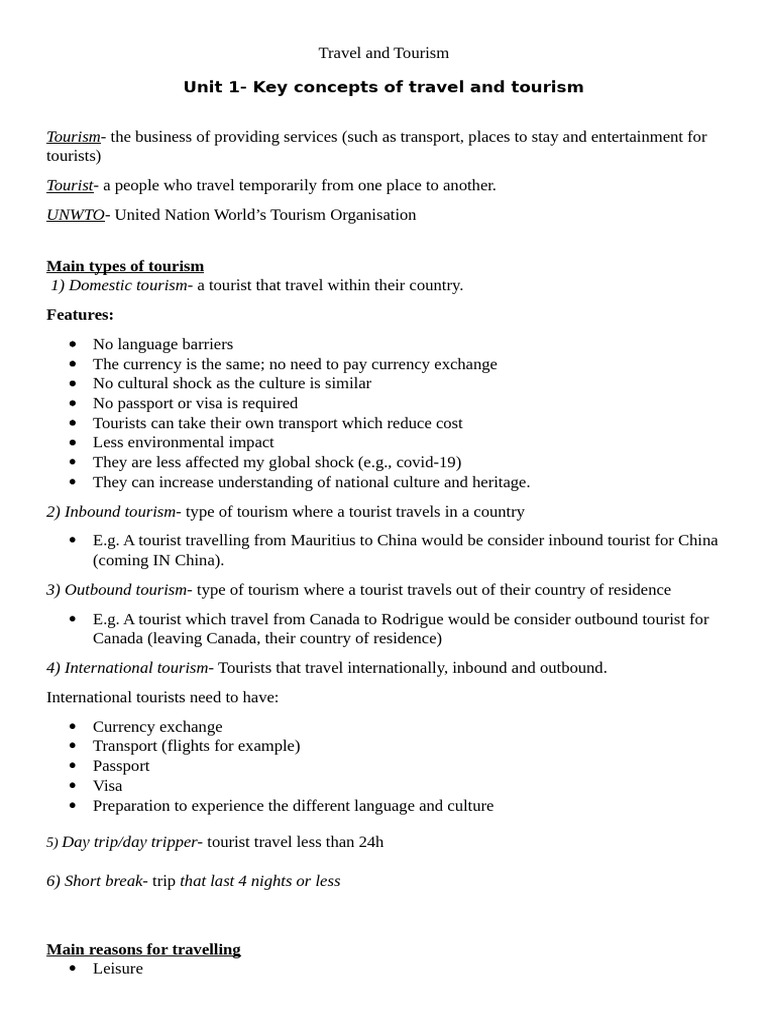 Travel and Tourism Notes | PDF | Tourism | Sustainability