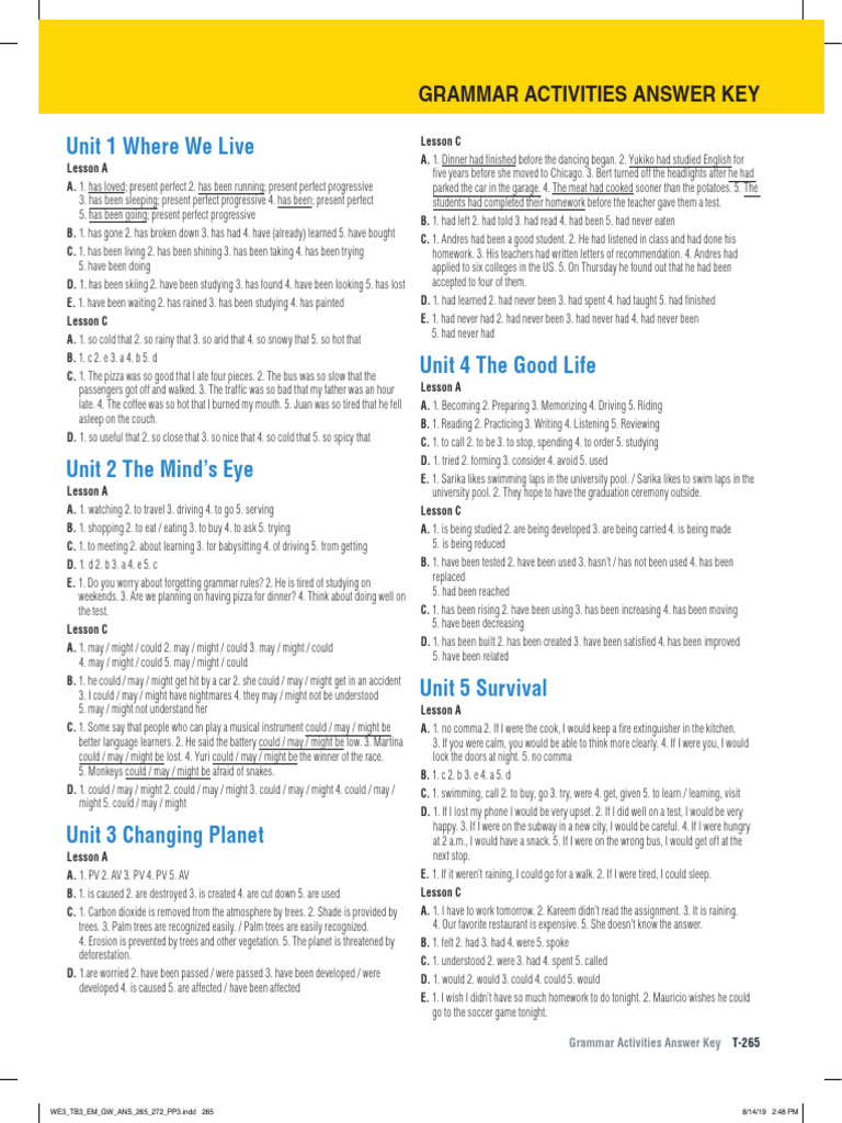 World English 3e Level 3 Grammar Activities Answer Key | PDF