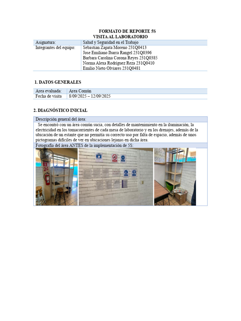 Formato de Reporte 5s | PDF | Laboratorios