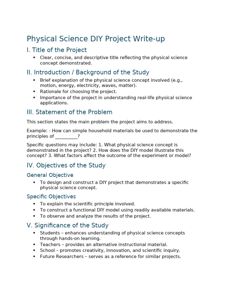 Science DIY Project Write Up and Rubrics | PDF | Science | Concept