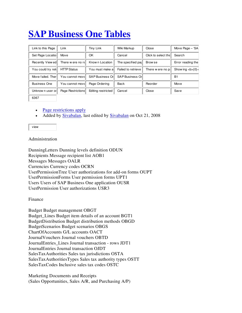 SAP Business One Tables | PDF | Receipt | Invoice