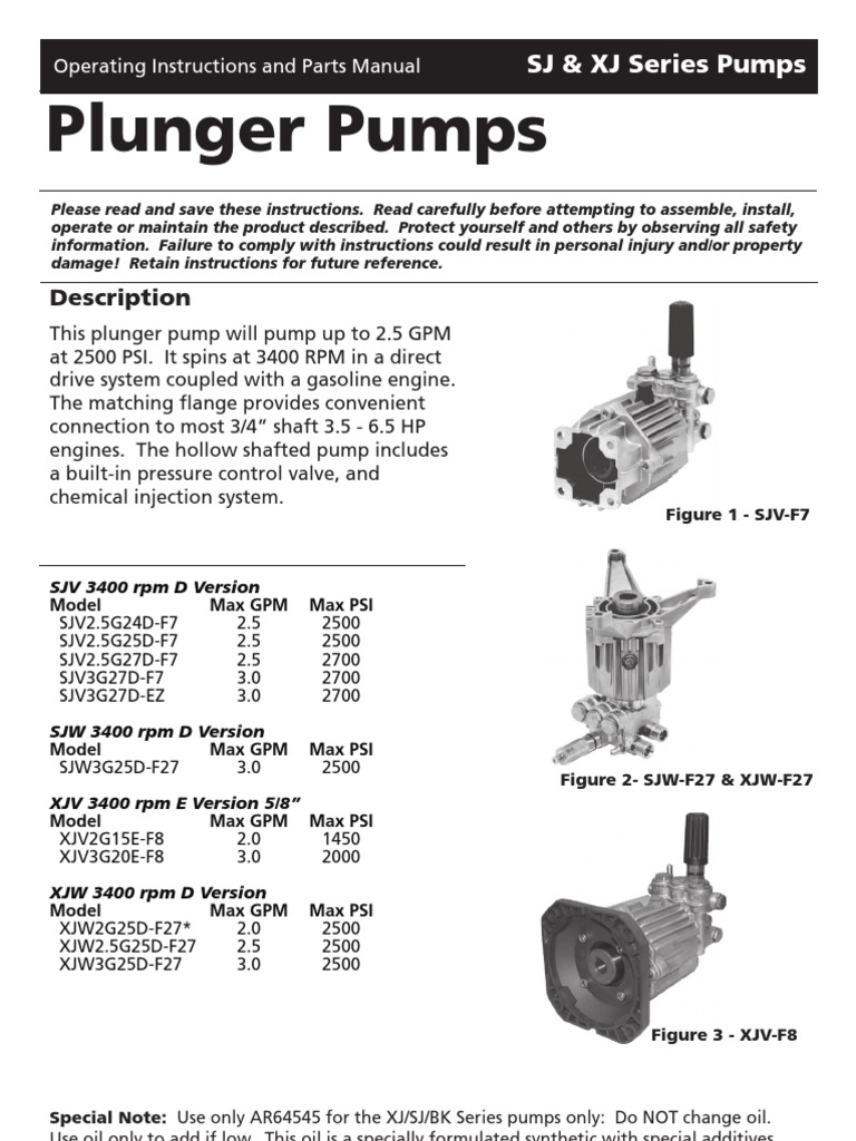 SJ XJ Pump Manual | PDF | Pump | Cylinder (Engine)