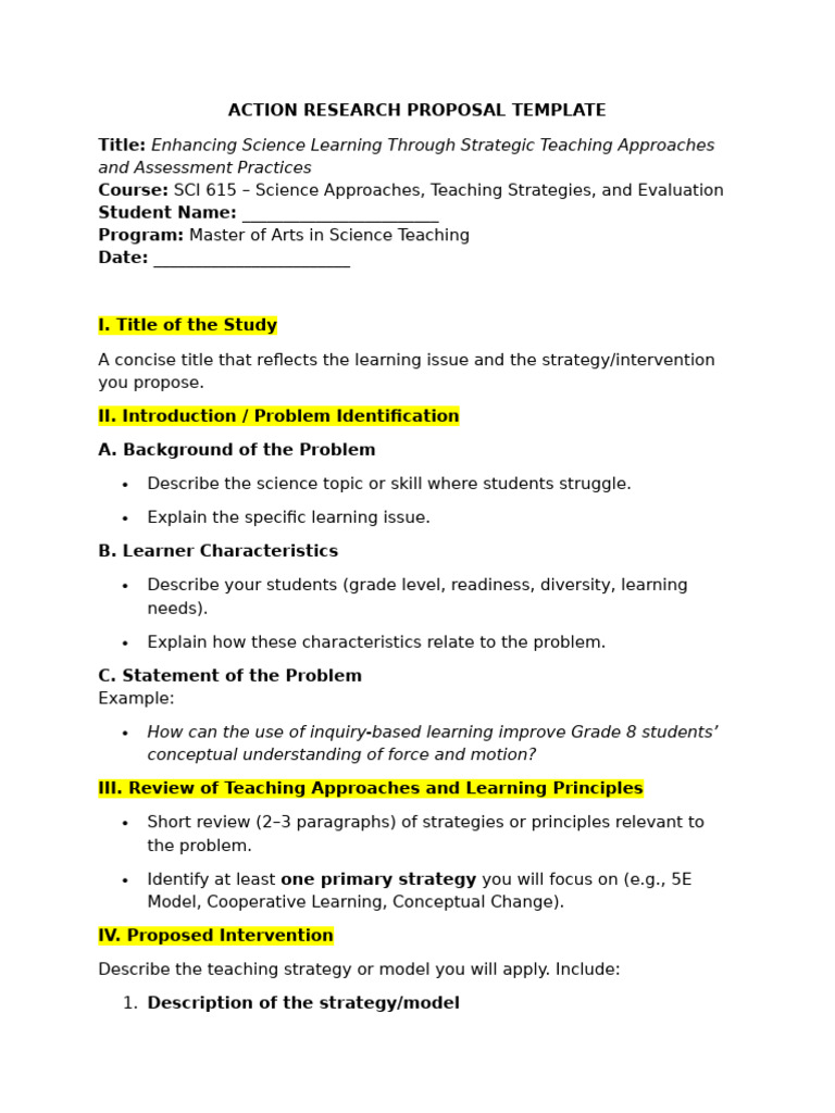 Action Research Proposal Template | PDF | Learning | Educational Assessment