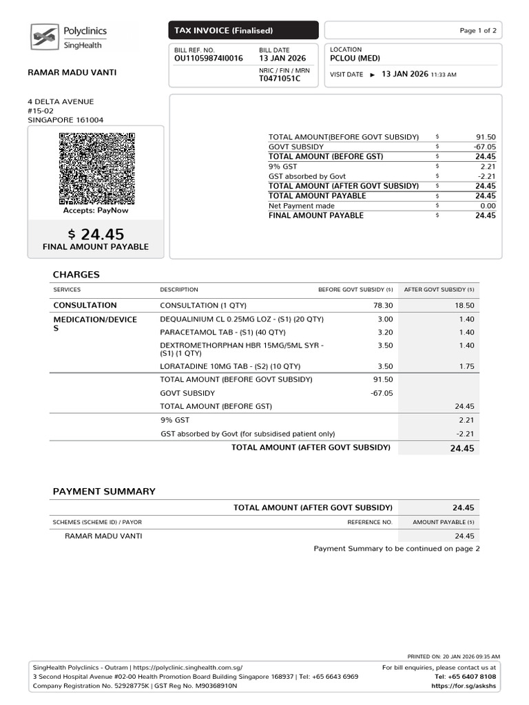 Medical Claim Invoice 13-01-2026 | PDF | Payments | Receipt