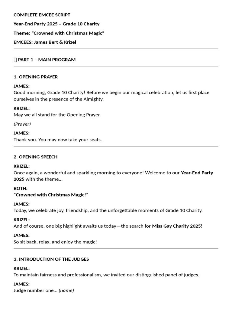 ? EMCEE SCRIPT James Bert and Krizel | PDF