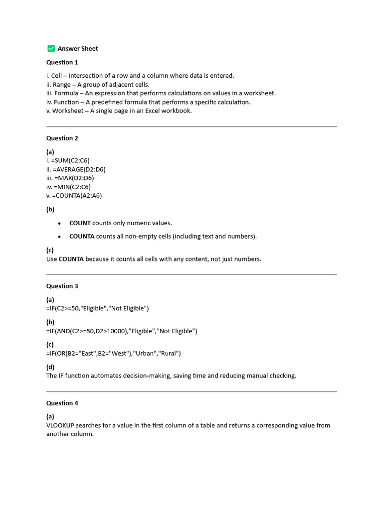 Excel Summary Worksheet Answer Oct 21 | PDF | Microsoft Excel ...