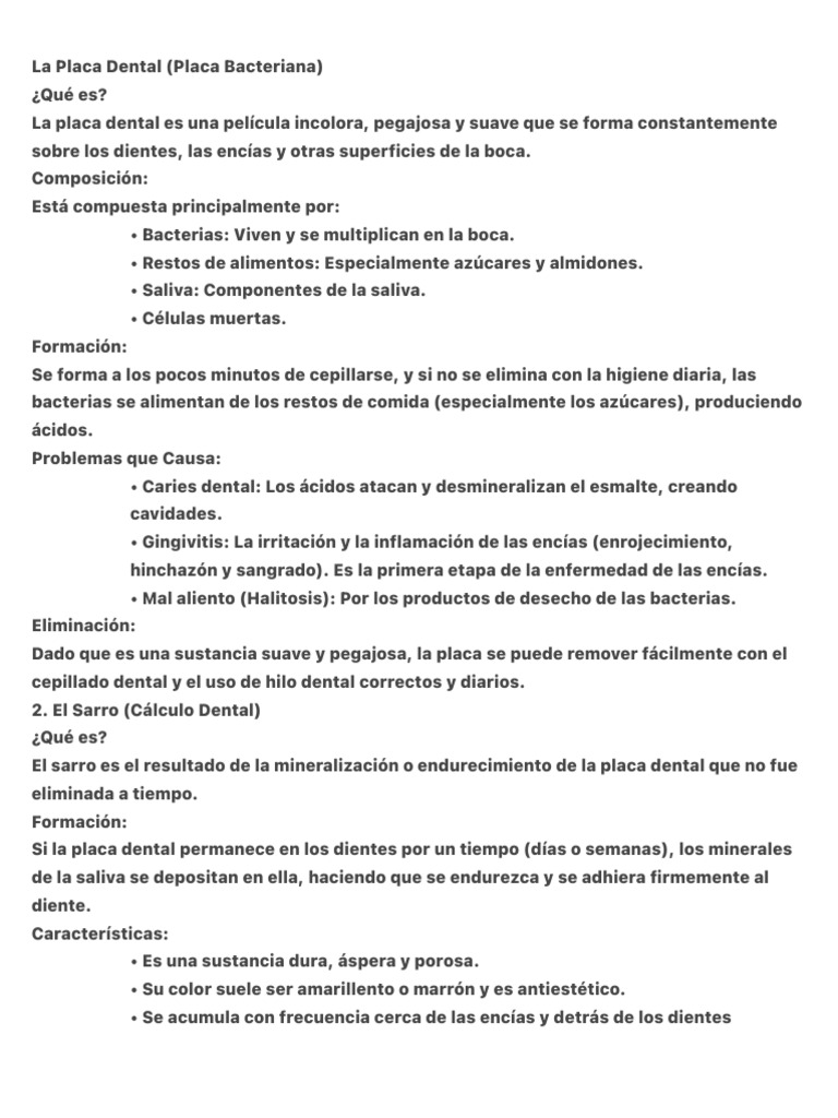 La Placa Dental (Placa Bacteriana) | PDF | Odontología | Boca