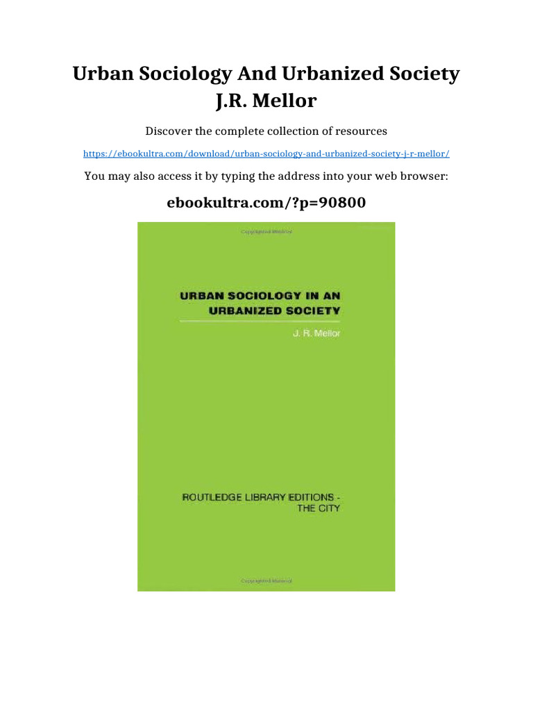 Urban Sociology and Urbanized Society J.R. Mellor digital download | PDF