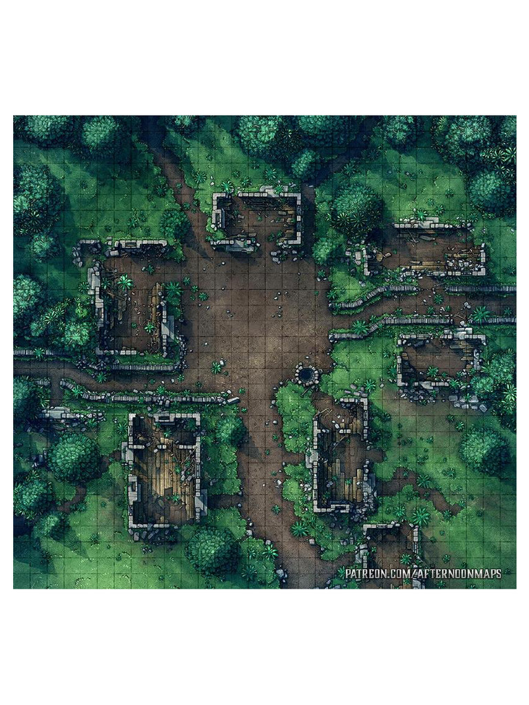 Ruined Village Battle Map - Launch - Afternoon Maps On Patreon | PDF