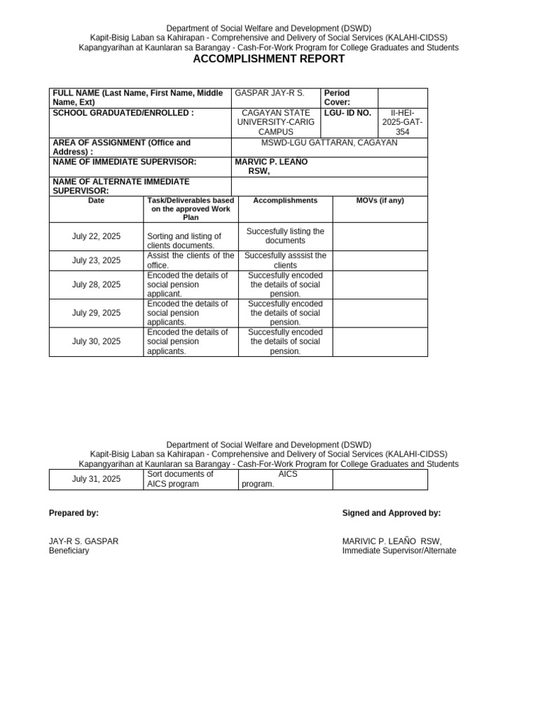 1accomplishment Report - Jay R Gaspar Lgu Gattaran | PDF | Philippines ...