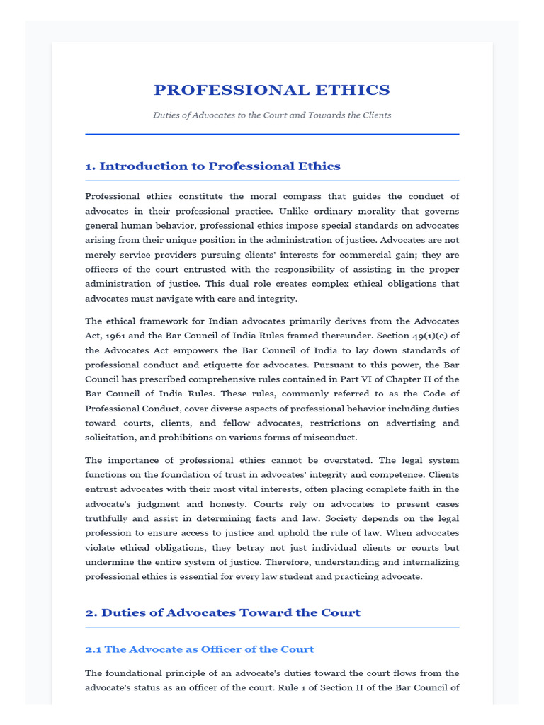 Professional Ethics - Duties of Advocates To Court and Clients | PDF ...