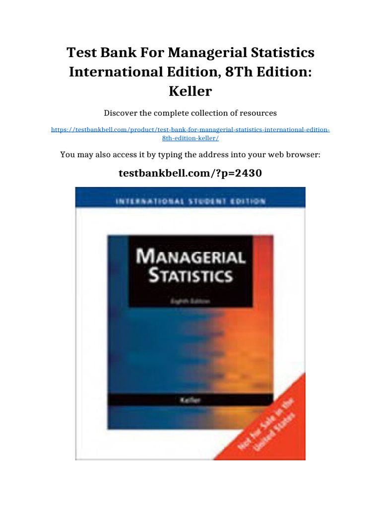 Test Bank for Managerial Statistics International Edition, 8th Edition ...