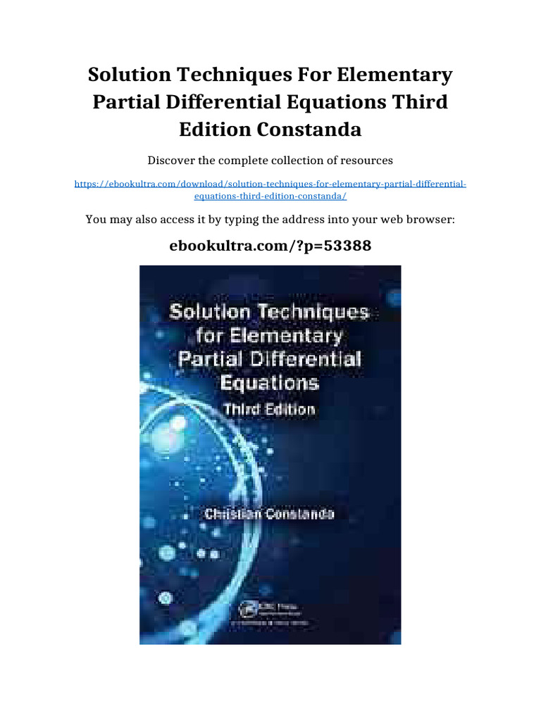Solution Techniques For Elementary Partial Differential Equations Third ...