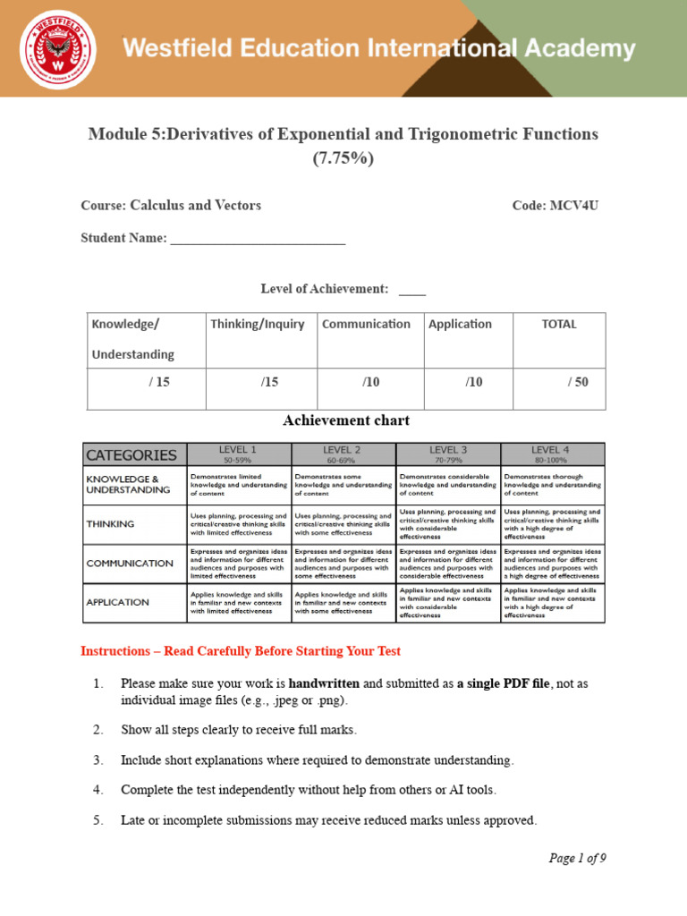 Mod5 Derivatives of Exponential and Trigonometric Functions | PDF ...