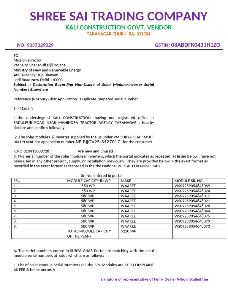 WORK - ORDER - KALI 8 KW | PDF | Renewable Energy | Chess