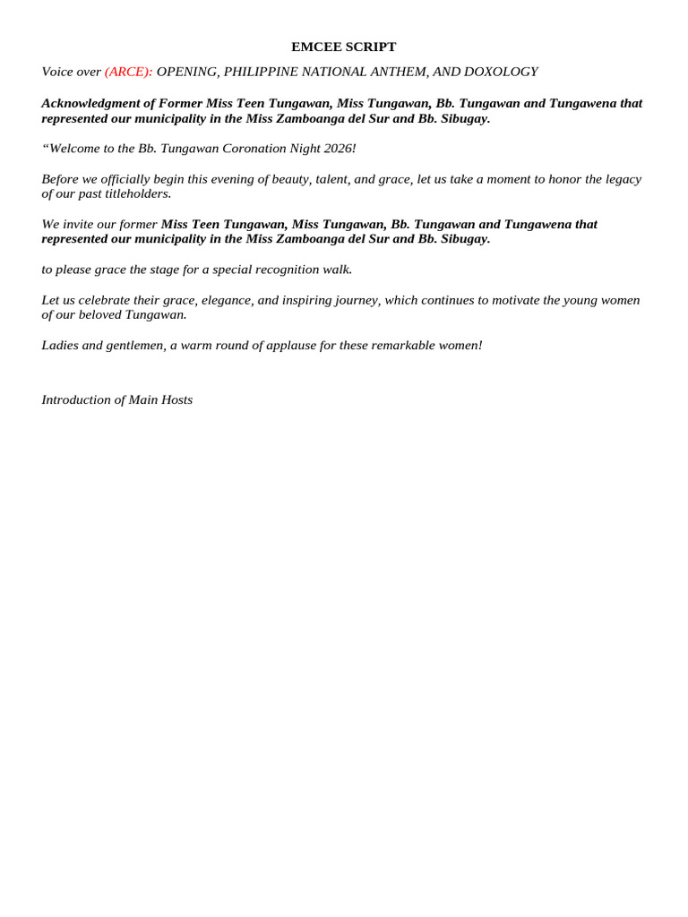 Emcee Script | PDF