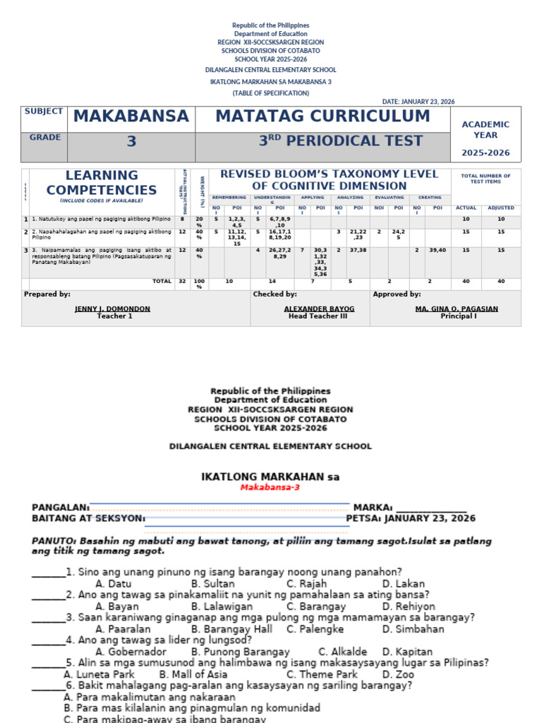 Edited 3rd Periodical Test in Makabansa | PDF