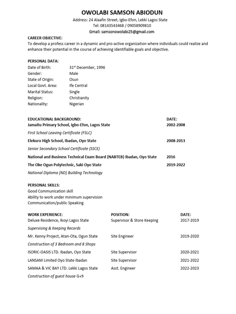 Owolabi Samson Abiodun Resume | PDF