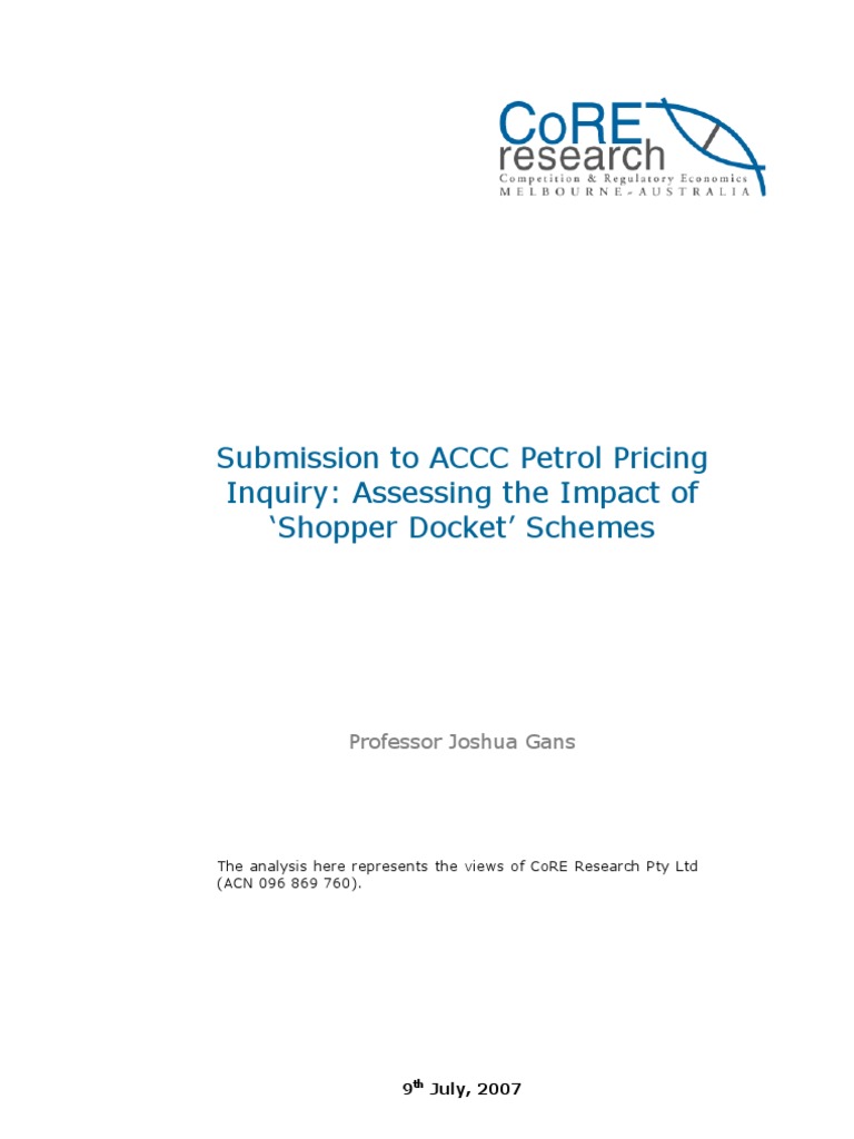 Submission To ACCC Petrol Pricing Inquiry: Assessing The Impact of ...