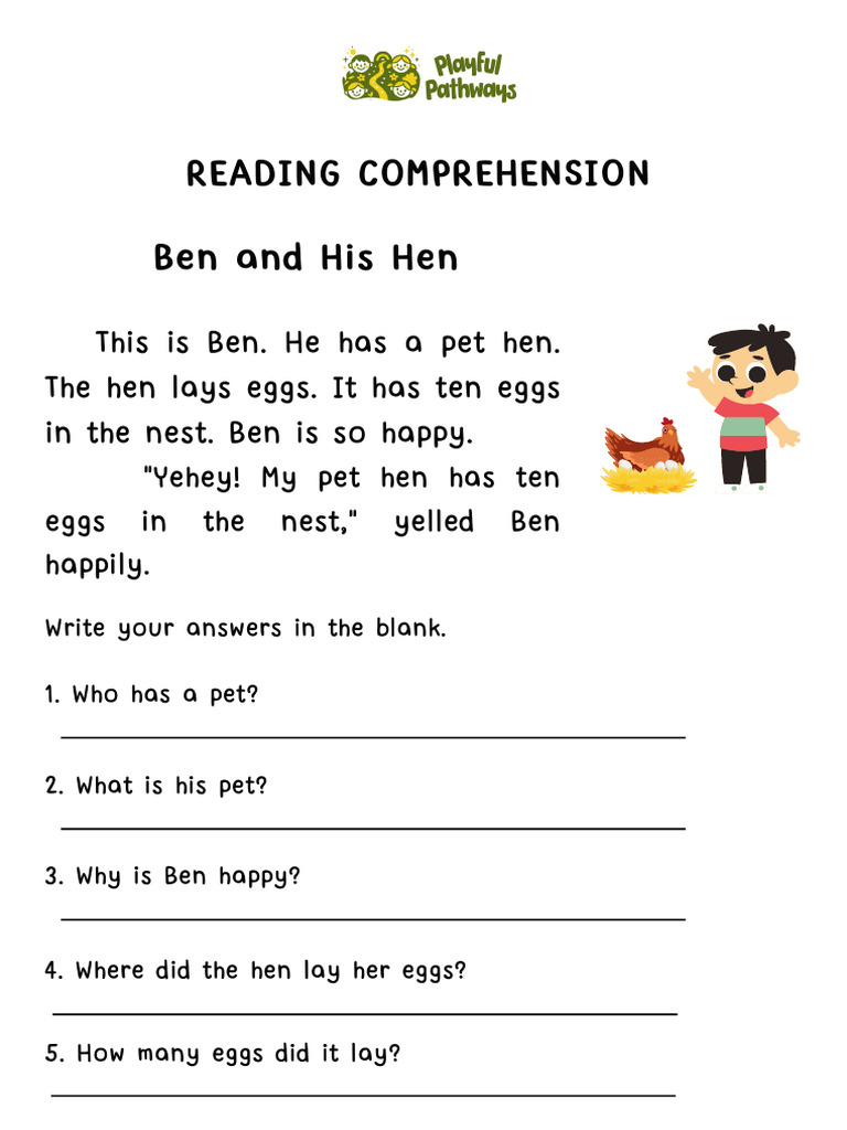 Green Simple Story Reading Comprehension Worksheet | PDF