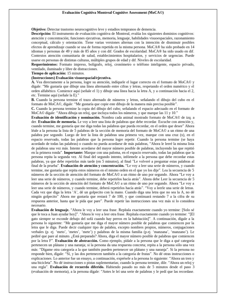 Evaluación Cognitiva Montreal Cognitive Assessment | PDF | Ciencia ...