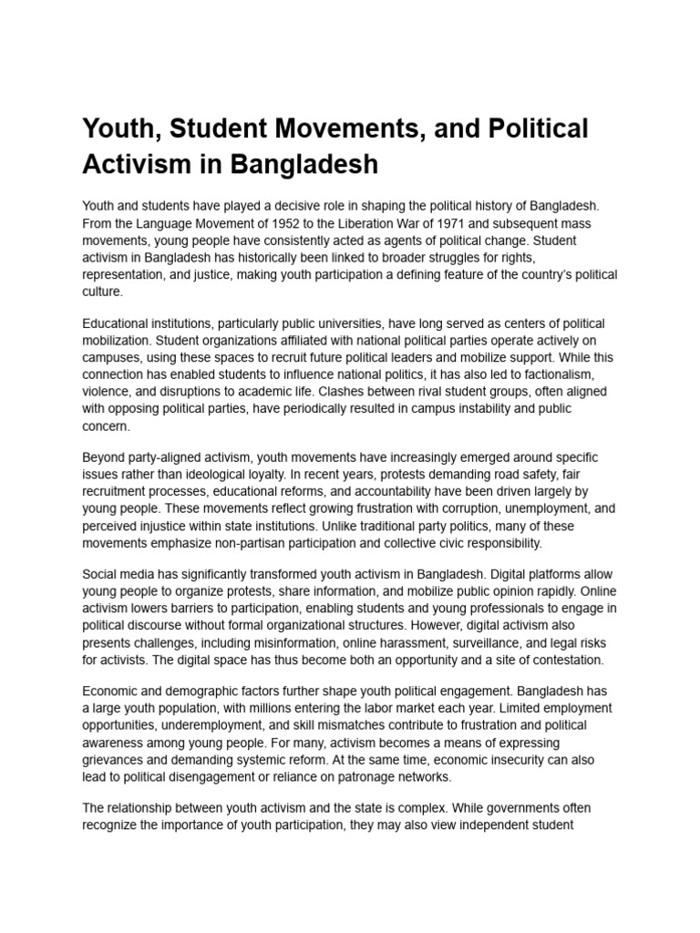 Youth, Student Movements, and Political Activism in Bangladesh | PDF ...