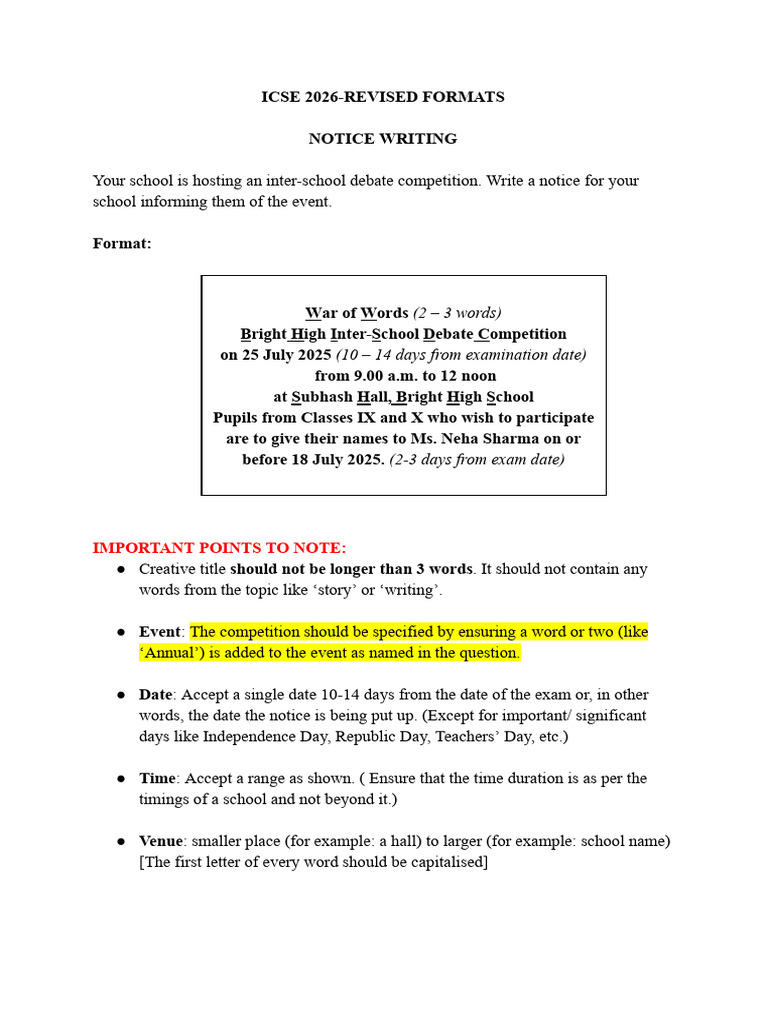 Revised Formats - ICSE English Language 2025-26 Onwards | PDF | Madam
