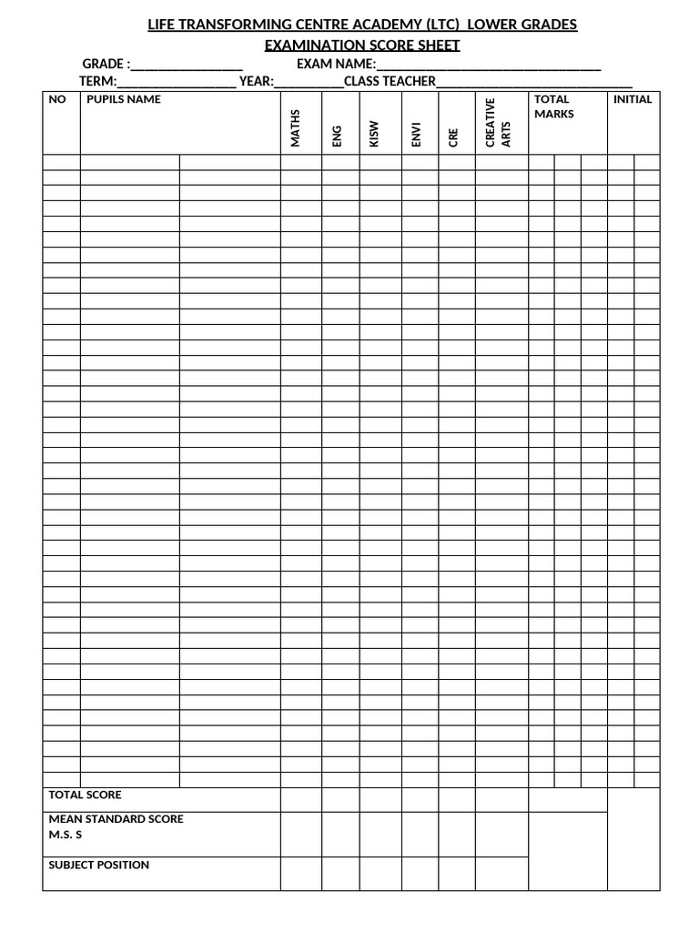 Examination Score Sheet | PDF