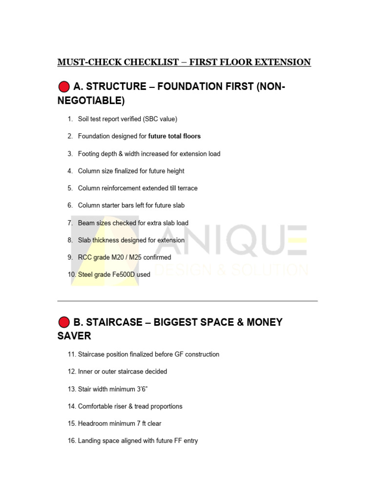H 24 First Floor Extension Checklist | PDF
