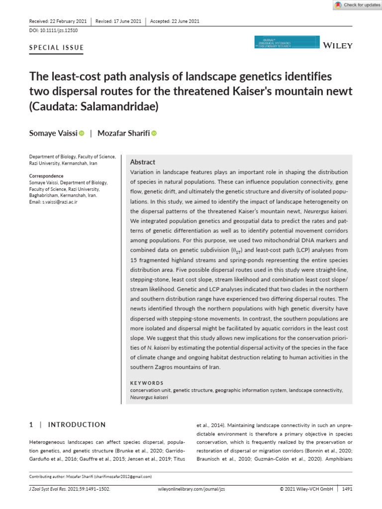 J Zool Syst Evol Res - 2021 - Vaissi - The Least Cost Path Analysis of ...
