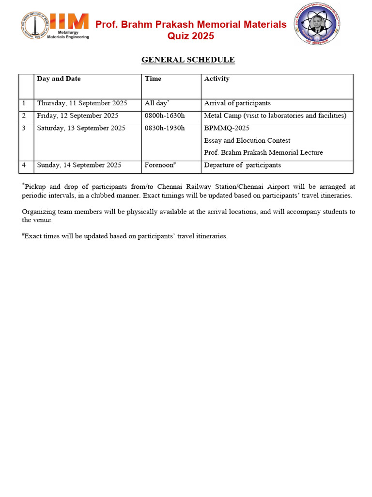 BPMMQ 2025 General Schedule-mv0PeJ2yD7TRxJO7 | PDF