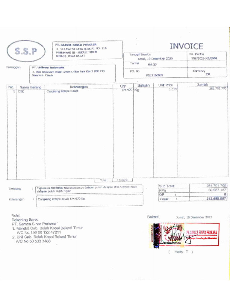 Cid2408invoice-Pt - Samca Sinar-Ssp-Xii-0969 | PDF