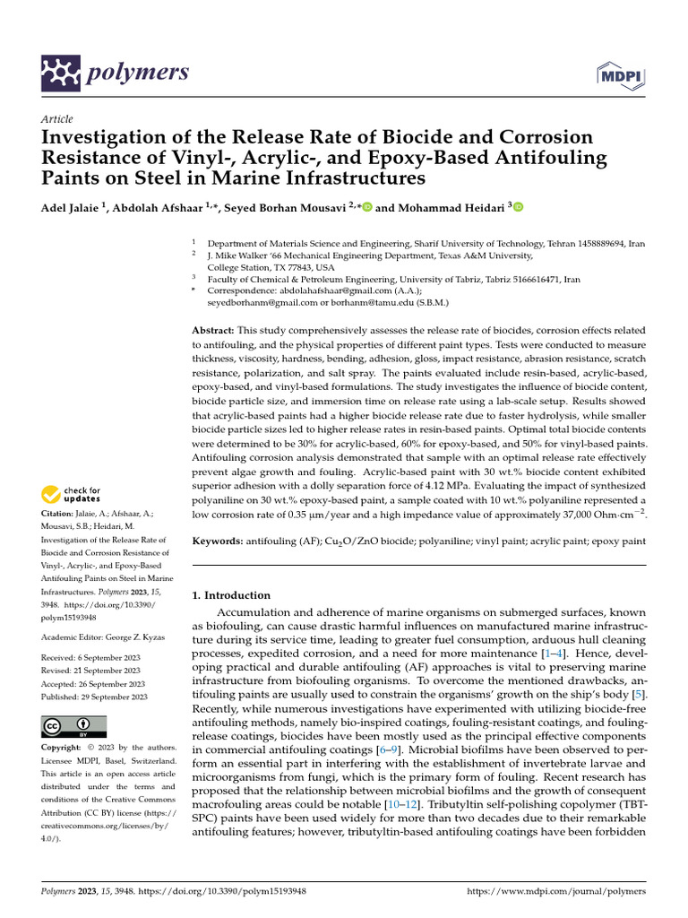 Investigation of the Release Rate of Biocide and Corrosion Resistance ...