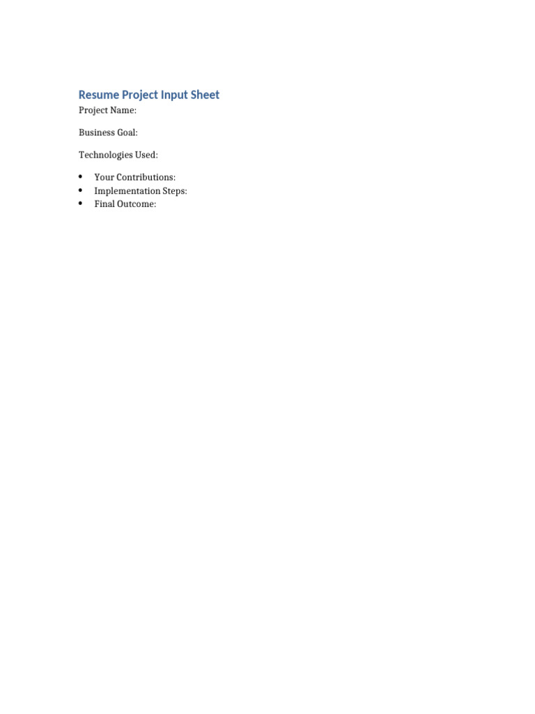 A Project Input Sheet | PDF