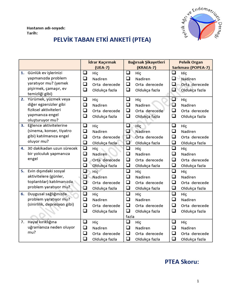 Pelvik Taban Etki Anketi | PDF