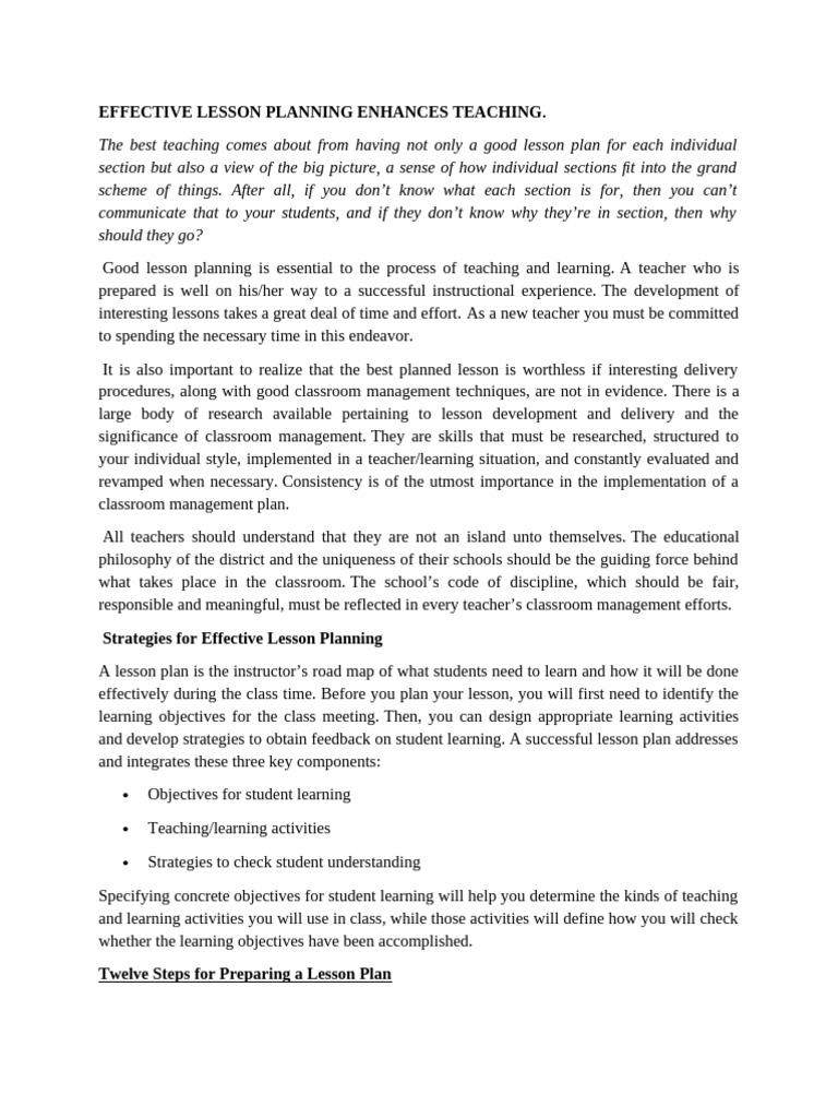 Effective Lesson Planning Enhances Teaching | PDF | Lesson Plan | Teachers