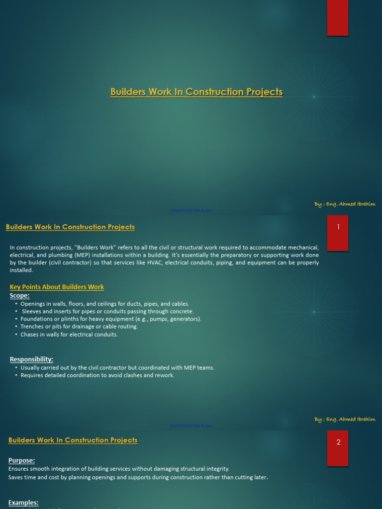Builders Work in Construction Projects | PDF | Duct (Flow) | Pipe ...