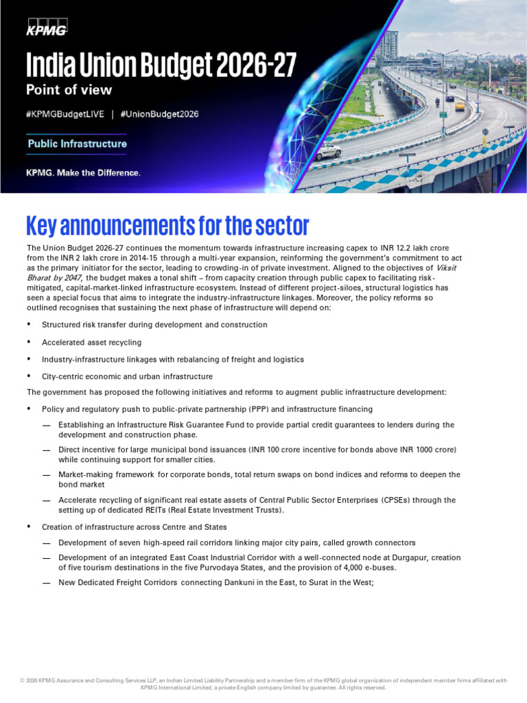Public Infrastructure Pov Union Budget 2026 27 | PDF | Public–Private ...