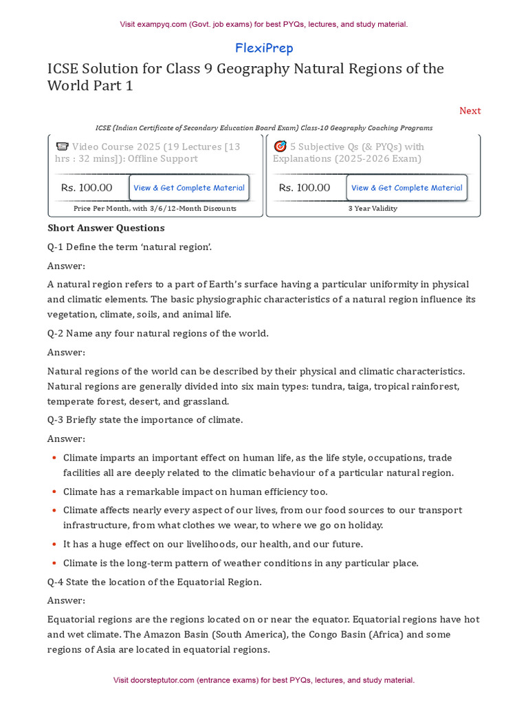 ICSE Class 9 Geography Natural Regions of The World Part 1 | PDF ...