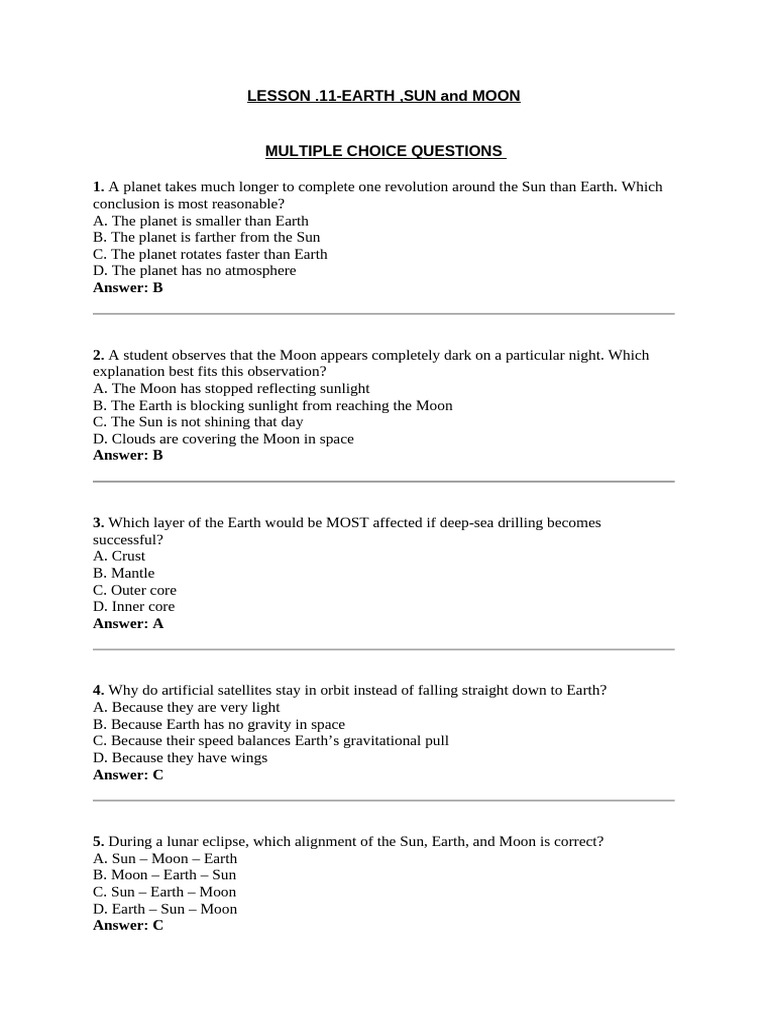 GRADE 5 Lesson - Earth, Sun and Moon - Edited | PDF | Moon | Earth
