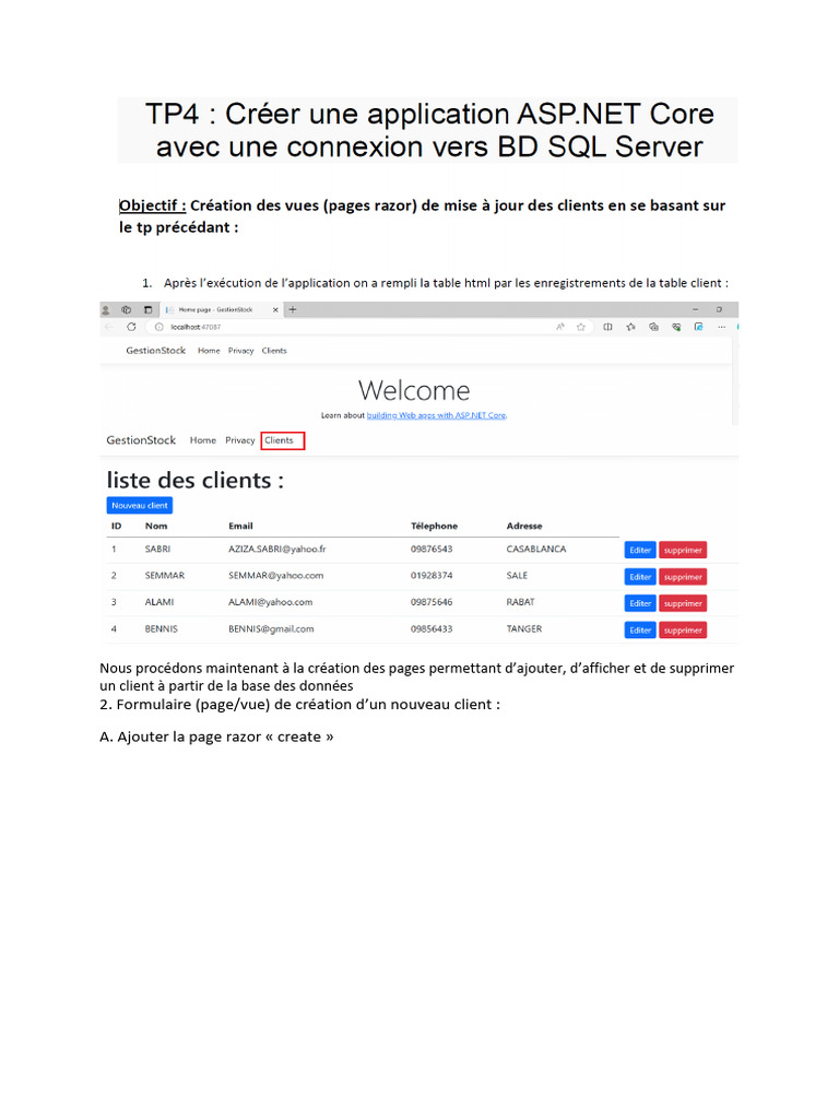 TP4 Razor | PDF | SQL | Gestion informatique