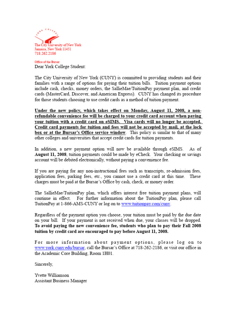 ConvenienceFee Letter | PDF