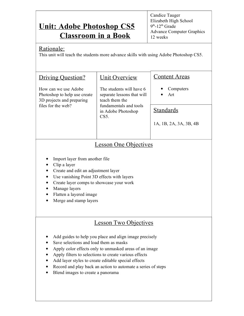 Unit Lesson Plan | PDF | Adobe Photoshop | Imaging