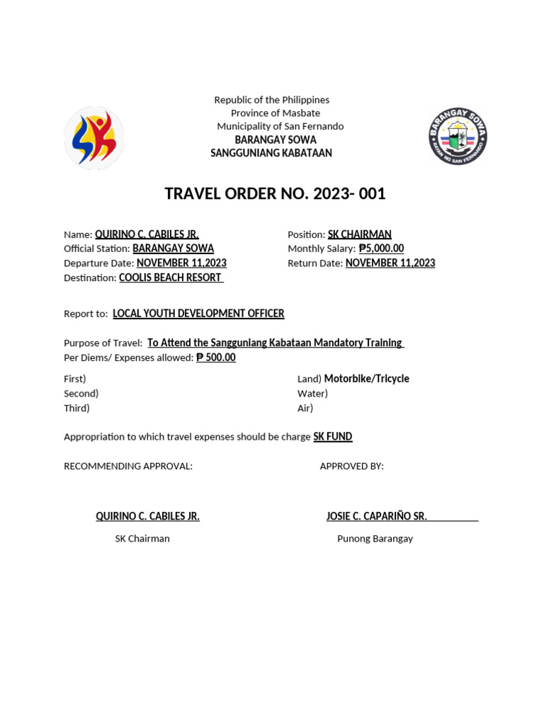 Travel Order 1 (Autorecovered) 01 | PDF | Youth Organizations