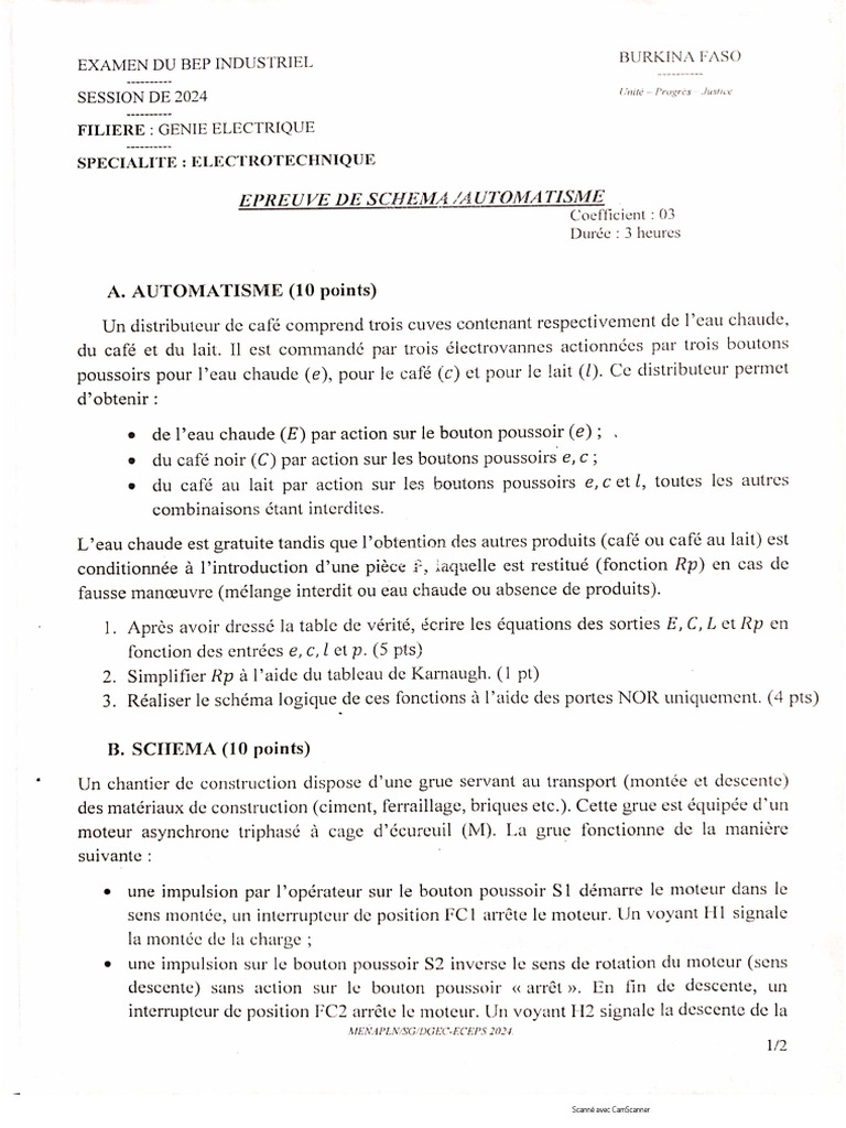 Épreuve de Schéma Automatisme | PDF