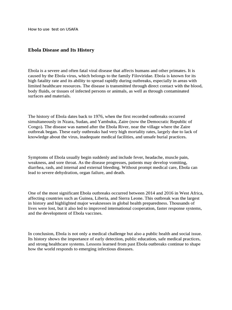 Ebola Disease and Its History: How To Use Test On USAFA | PDF