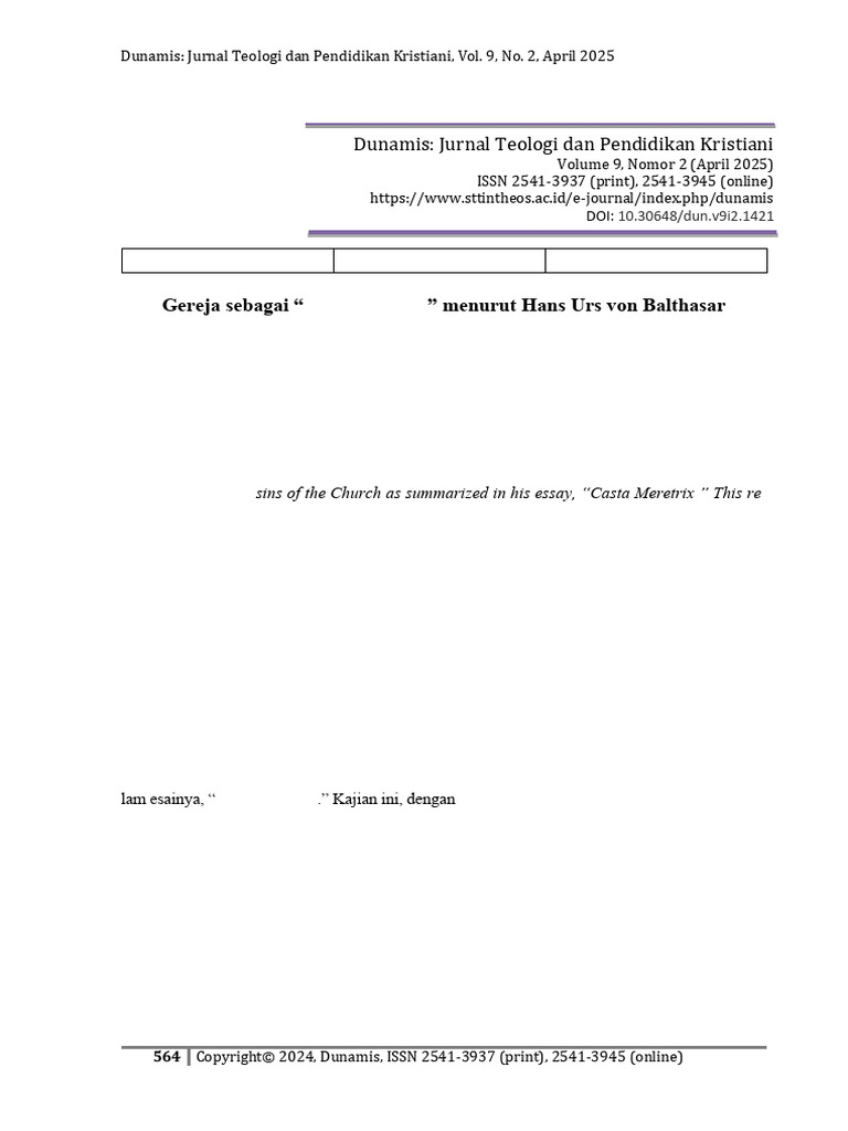 Gereja Sebagai Casta Meretrix Menurut Hans Urs Von | PDF
