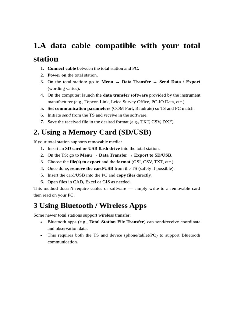 Data Transfer From Total Station | PDF