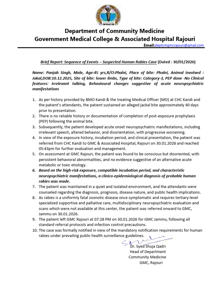 Summary of The Suspected Human Rabies Case | PDF | Rabies | Medical ...
